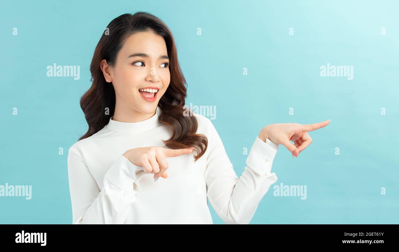 Asian happy portrait beautiful cute young woman teen standing holding ...