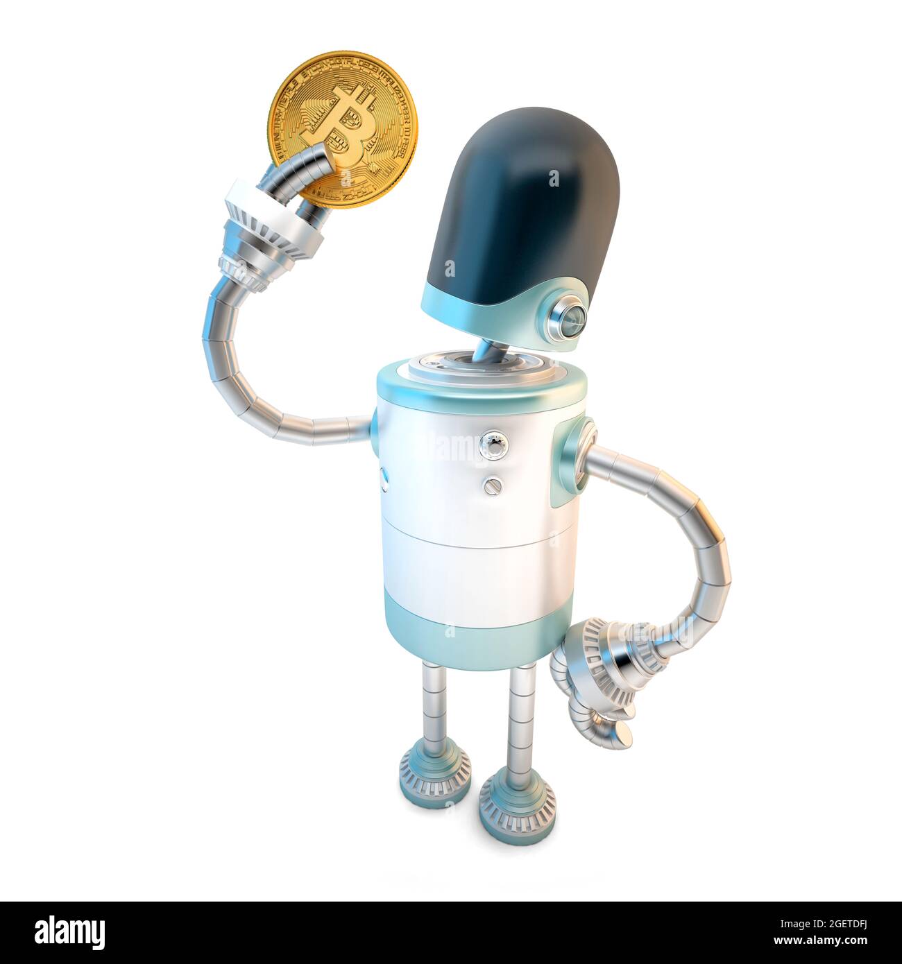 Robot hold bitcoin. 3D illustration. Isolated on white background Stock ...