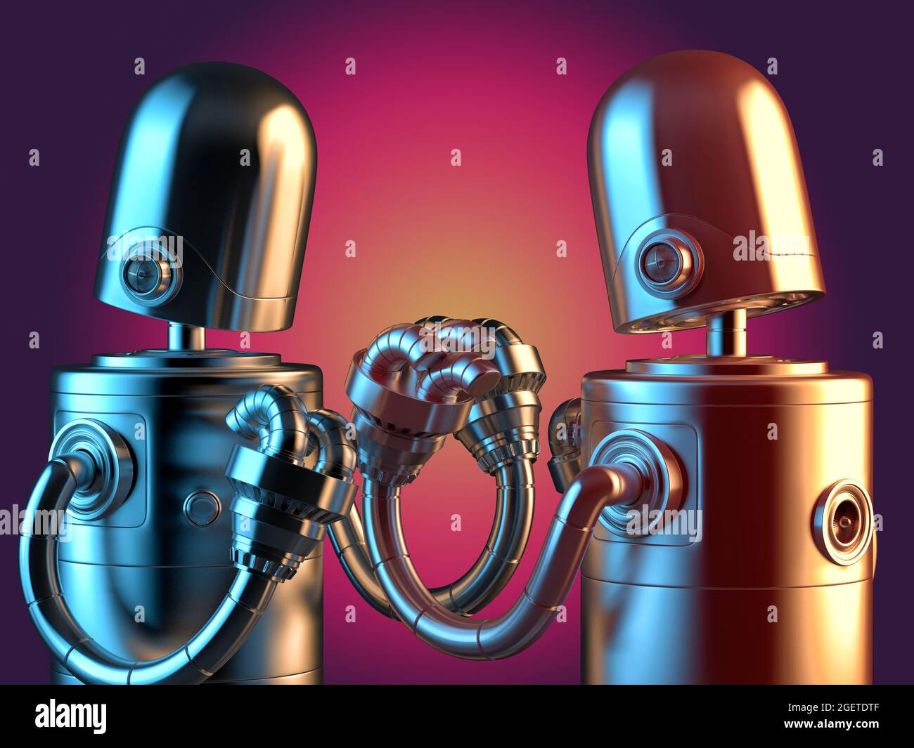 Fighting robots close-up. Conflict concept. 3D illustration Stock Photo ...
