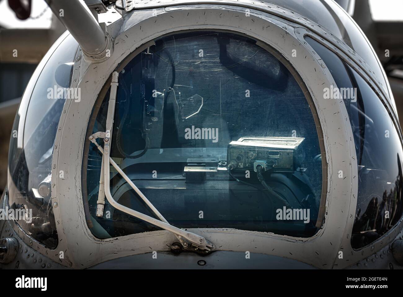 Front view close-up of military helicopter cockpit Stock Photo - Alamy
