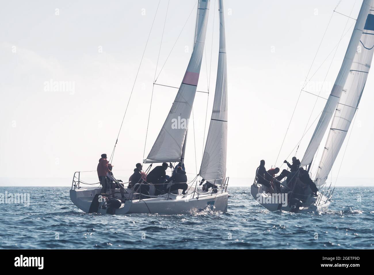Racing sailboats compete during Sailing regatta in Mediterranean Stock ...