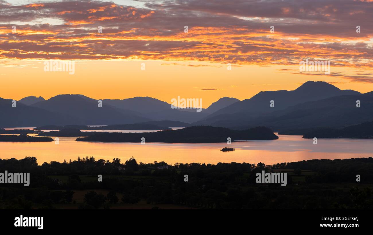 Loch Lomond, Scotland, UK - sunset viewed from Duncryne Hill looking ...