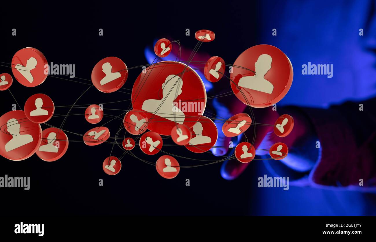 Man holding the networking icon in 3D symbolizing unity and teamwork ...