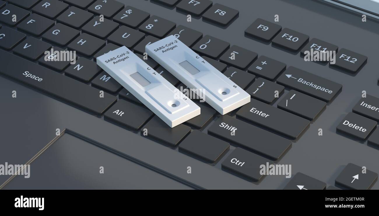 Covid 19 positive and negative result self tests on black computer ...