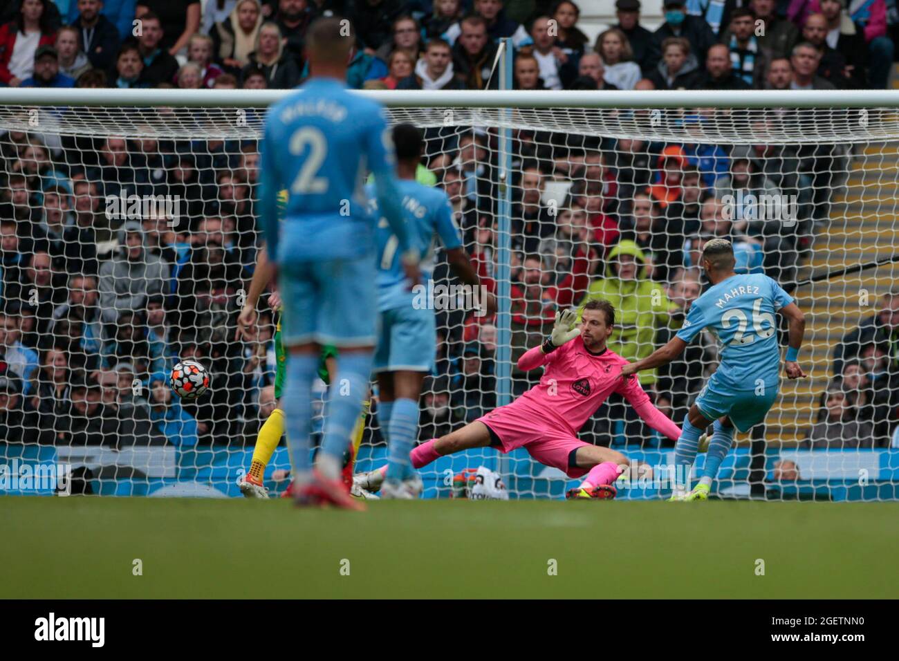 GOAL Riyad Mahrez #26 of Manchester City scores to make it 5-0 Stock ...
