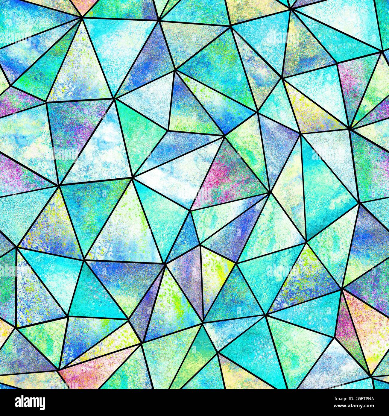 Abstract geometric triangles seamless pattern. Watercolor multicolor ...