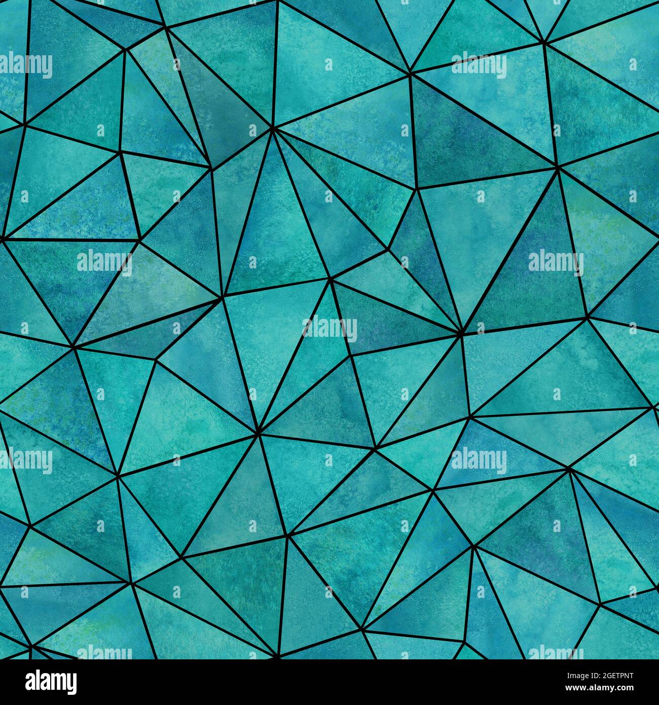 Abstract geometric triangles seamless pattern. Watercolor teal and ...