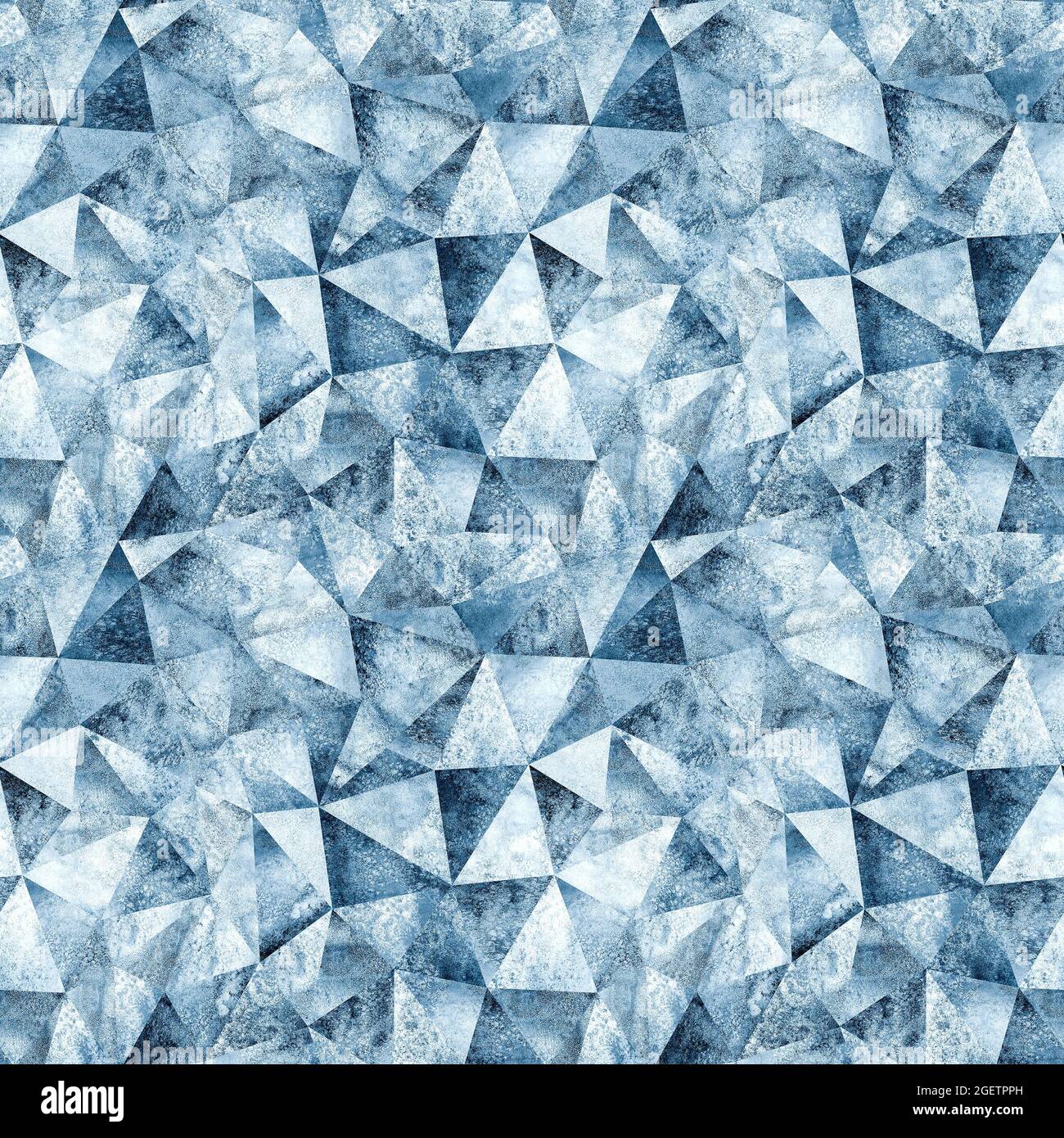 Abstract geometric triangles seamless pattern. Watercolor indigo blue ...