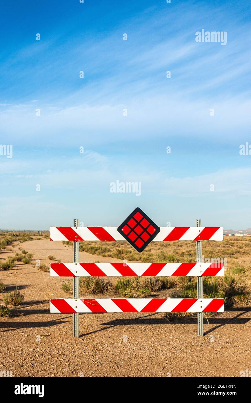 no entry barrier across road at Kingman airport Arizona Stock Photo - Alamy