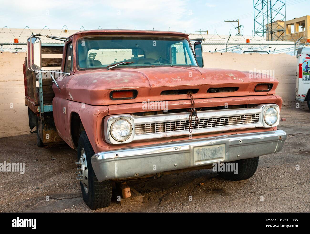 rusty vintage Chevrolet Dually flatbed pick up truck on Route 66 in ...