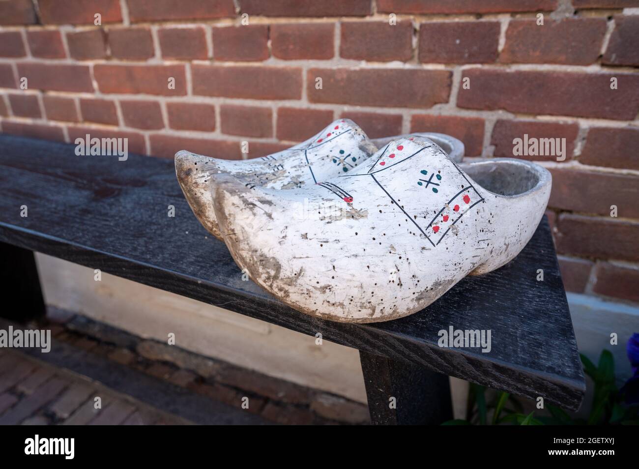 Old vontage Dutch wooden clogs, footwear, close up Stock Photo - Alamy
