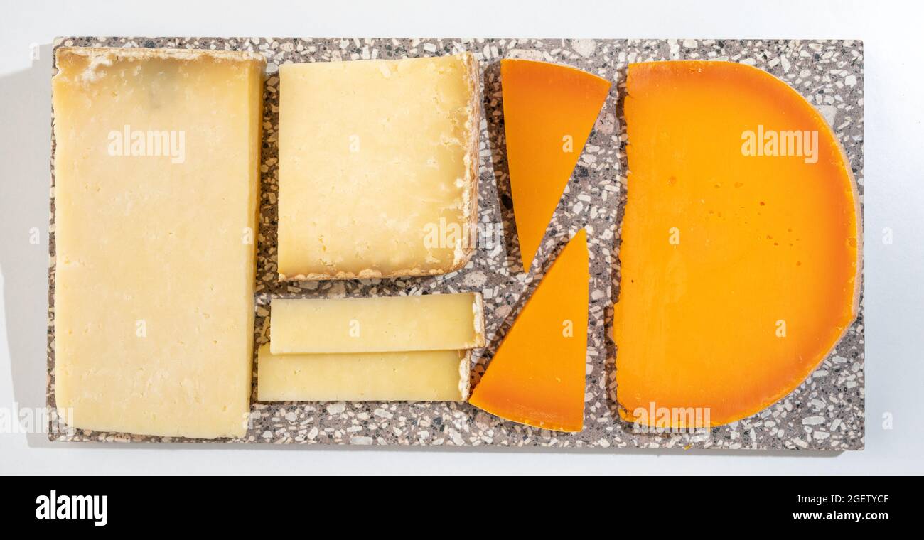 Cheese collection, hard French cheese old cantal fermier and yellow ...