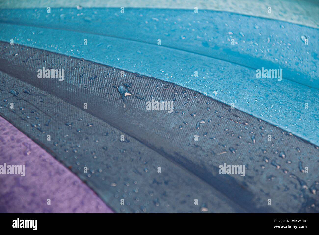 Wet Waterproof Textile Surface Of Blue Turquoise Color Umbrella Under