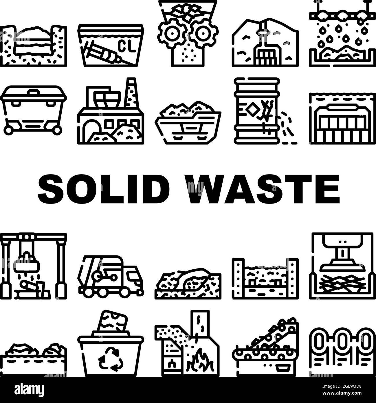 Solid Waste Management Business Icons Set Vector Stock Vector Image ...