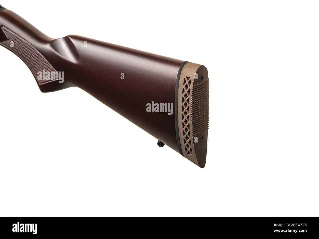 Pump-action 12 gauge shotgun isolated on a white background. A smooth ...