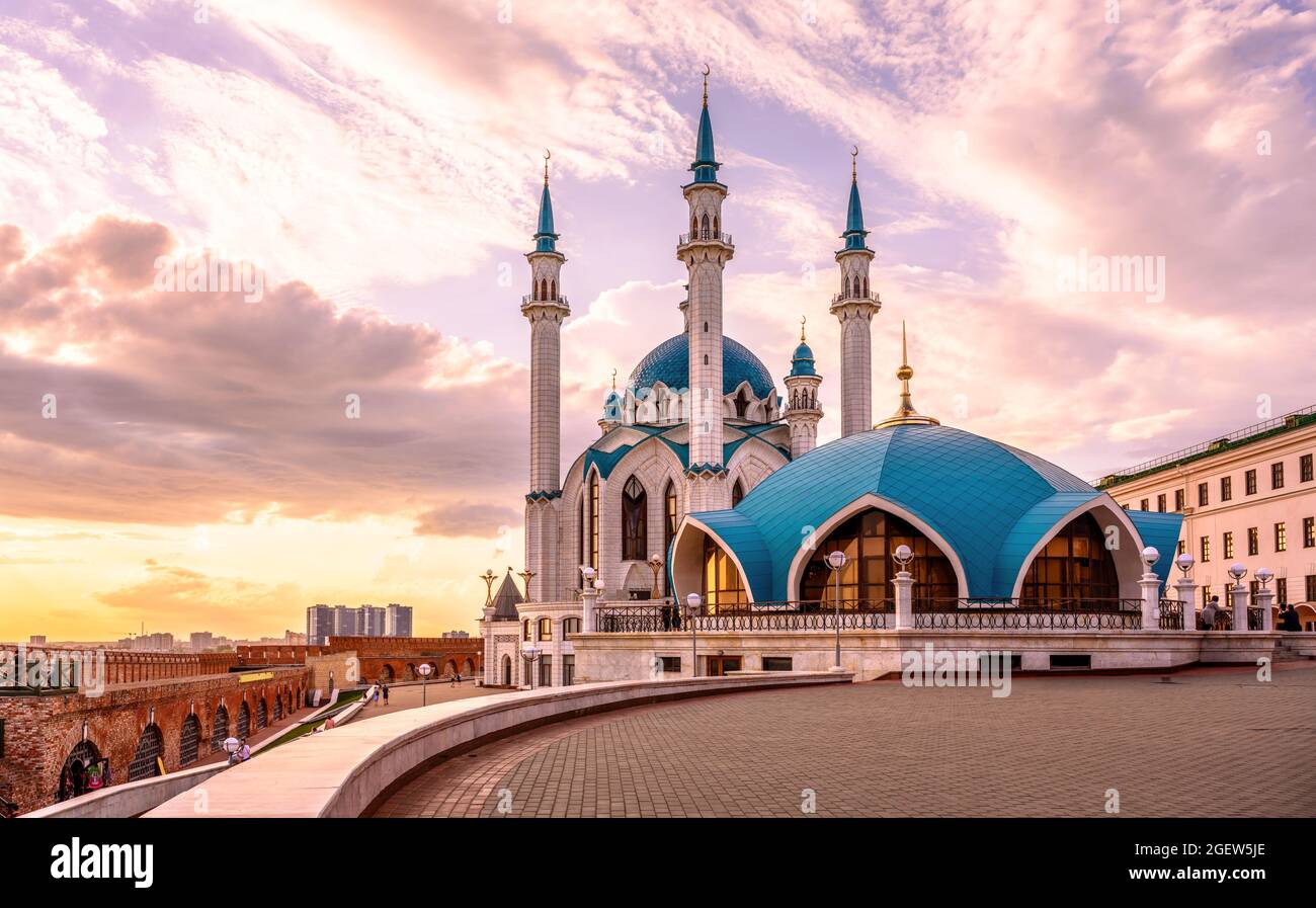 Kazan Kremlin in summer, Tatarstan, Russia. Beautiful view of Kul Sharif mosque, landmark of ...