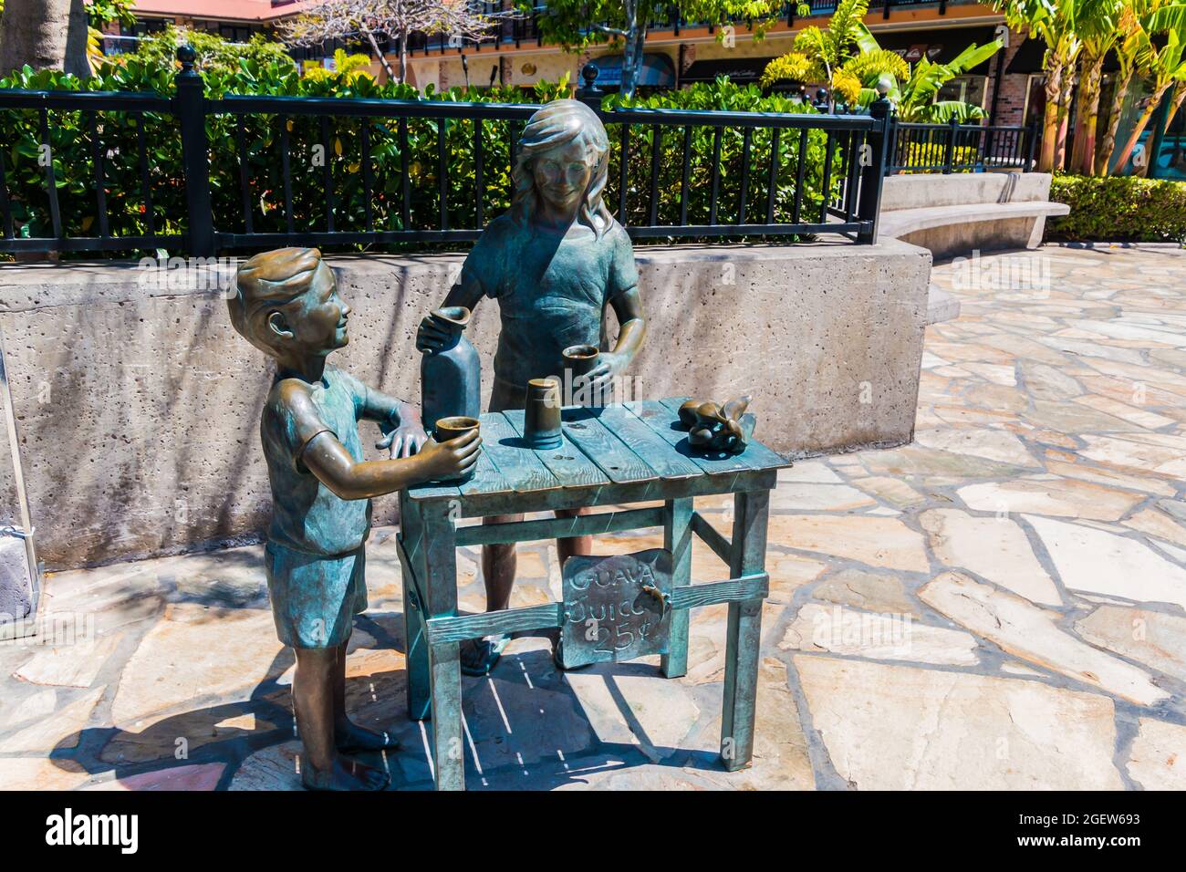 Bronze Sculpture of Guava Juice Stand at Queens Marketplace at Waikoloa ...