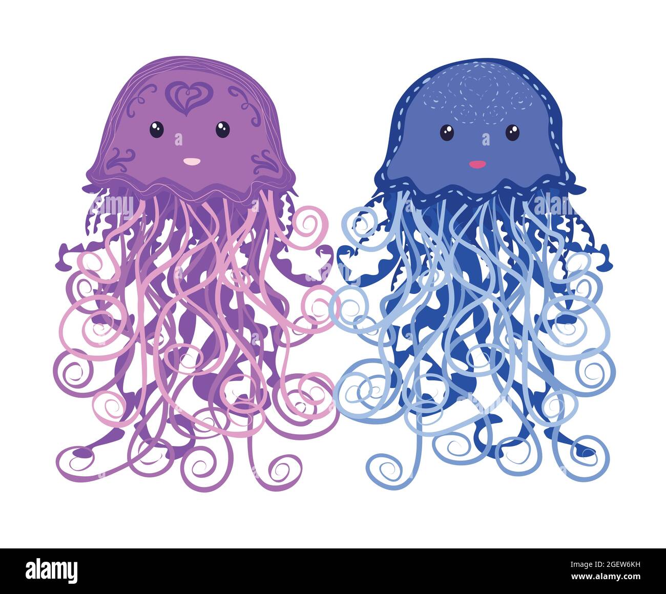 Pair of funny jellyfish hand drawn. Cute marine life, Scandinavian ...