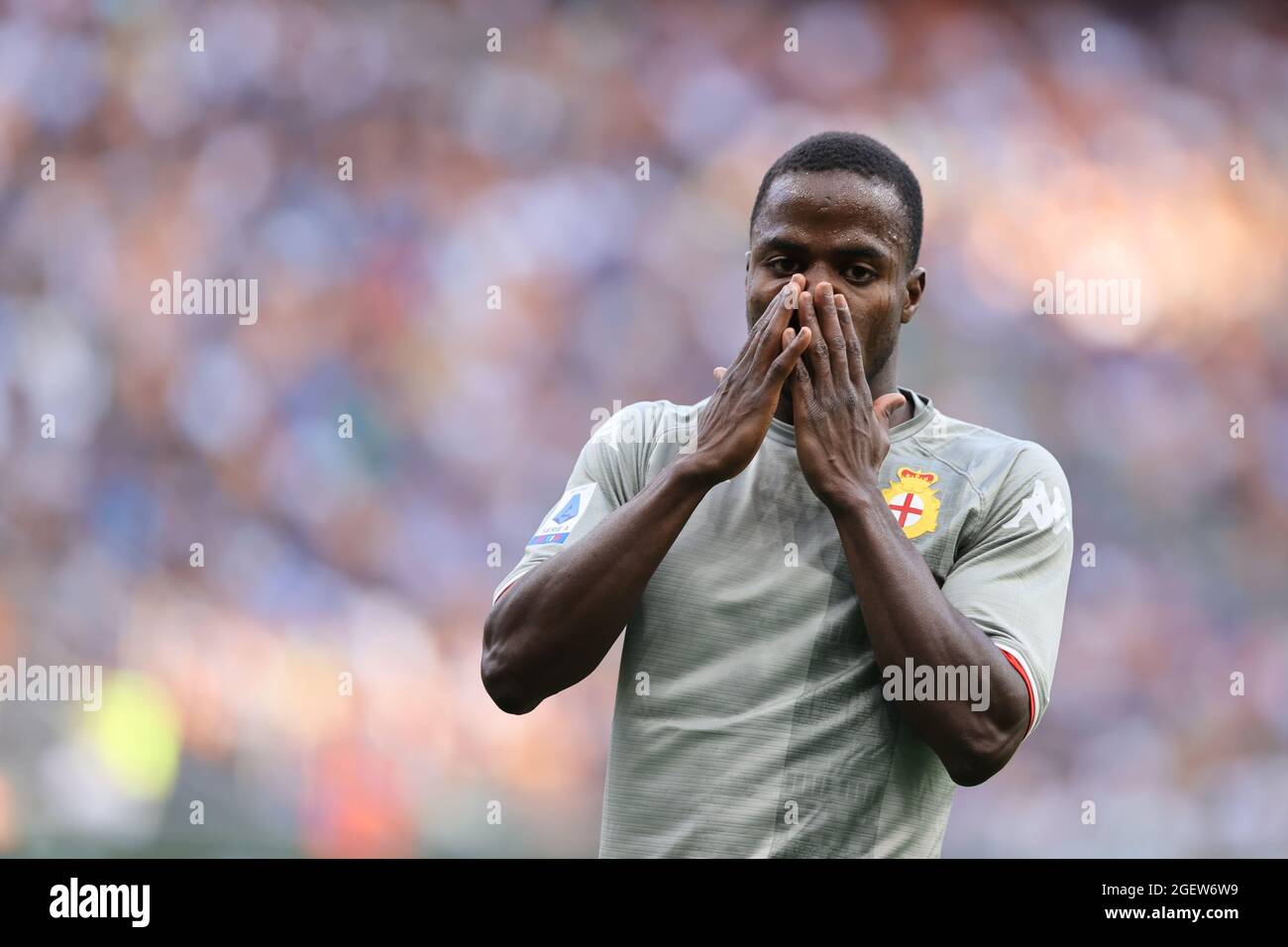 Yayah Kallon of Genoa CFC reacts during the Serie A 2021/22 football ...