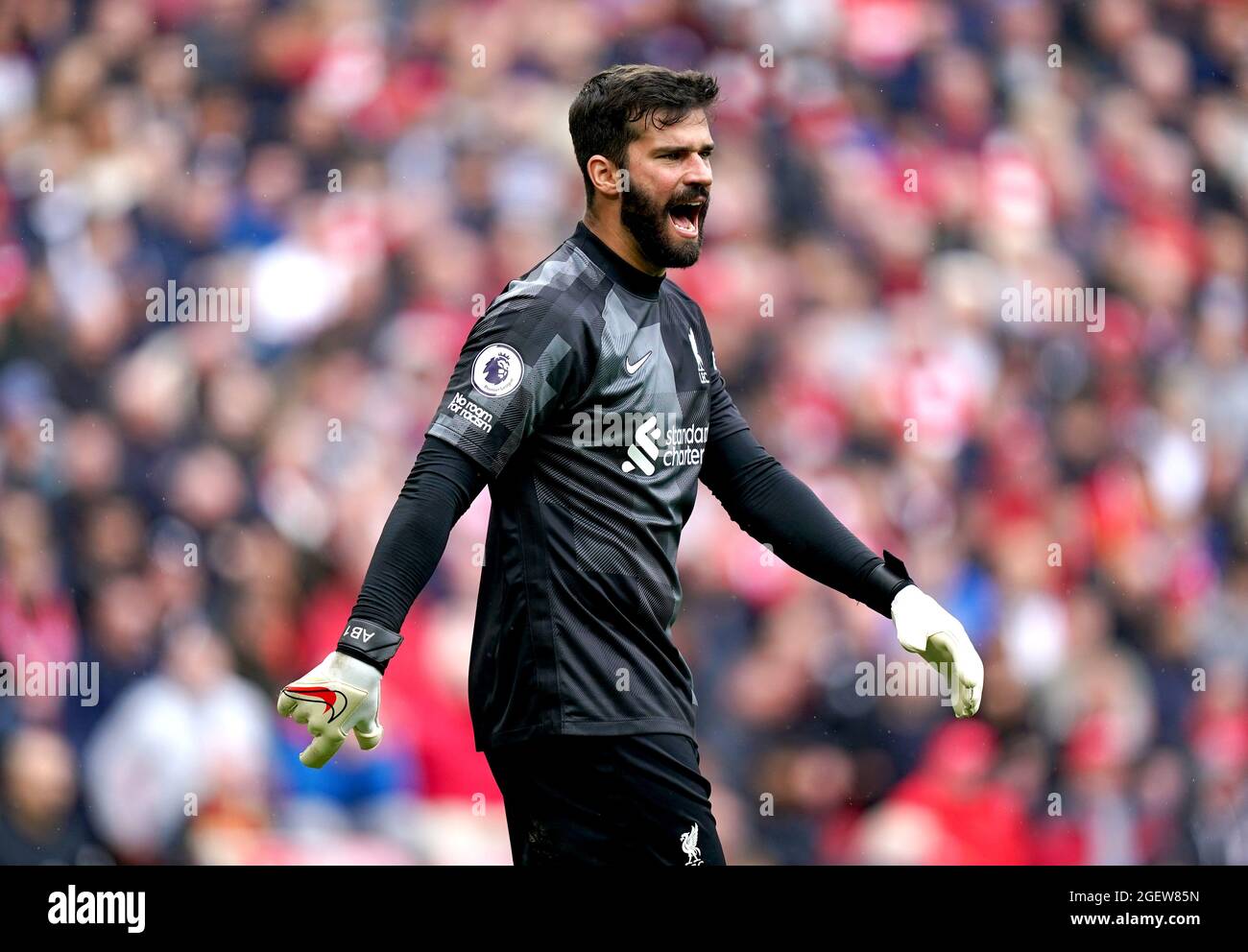 Liverpool goalkeeper Alisson during the Premier League match at Anfield ...