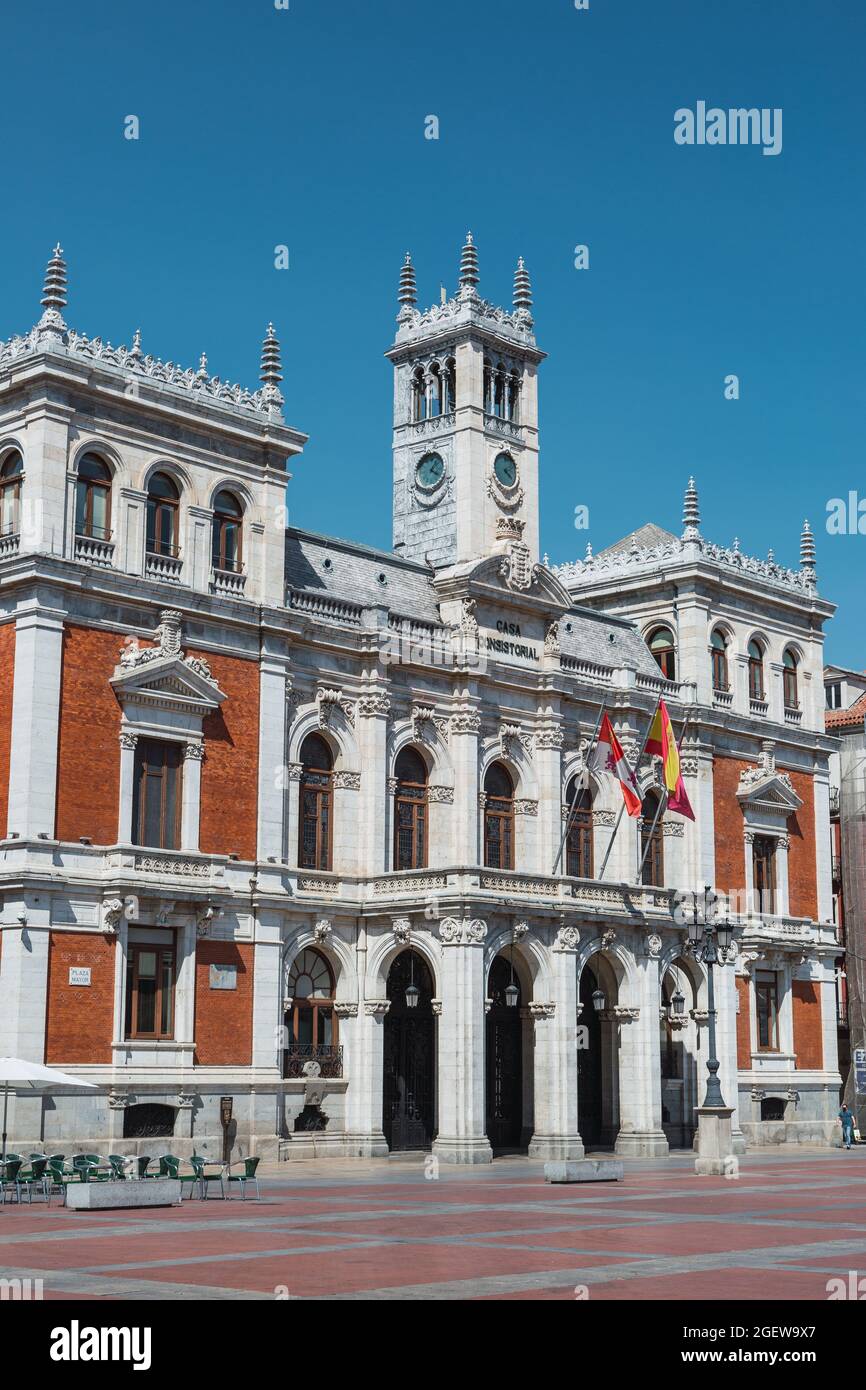 Facade of Valladolid's city hall in the main square. The building is ...
