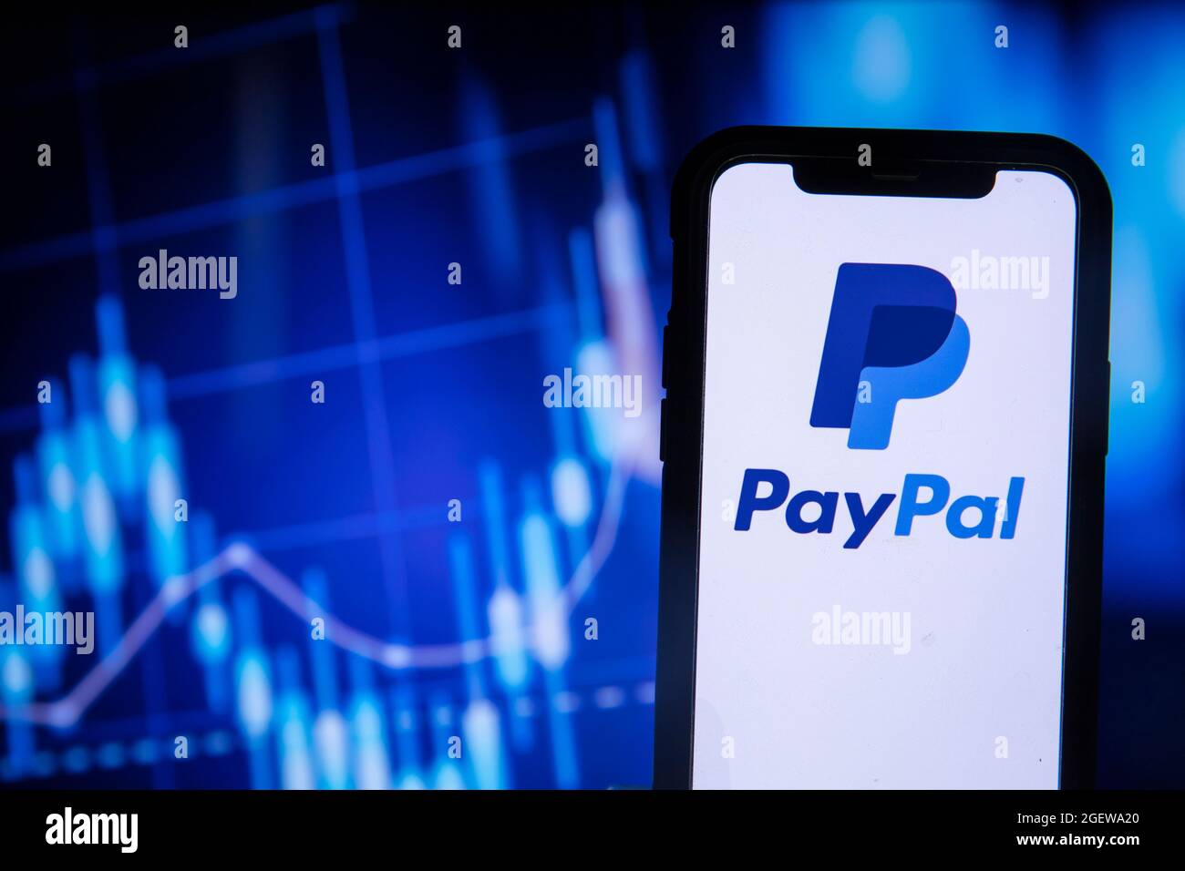LONDON, UK - August 2021: Paypal finance service logo on a smartphone ...