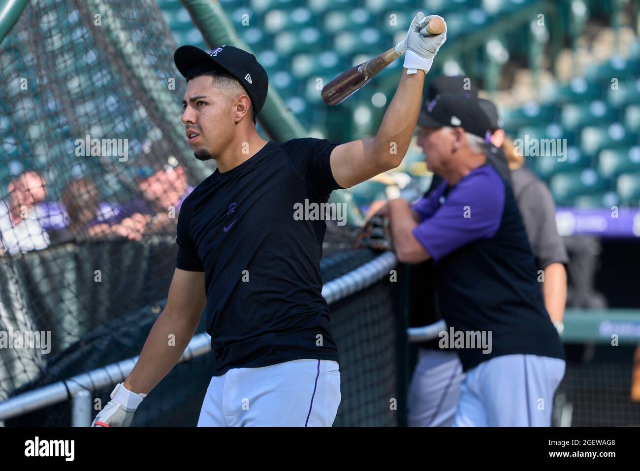 August 20 2021: Colorado second baseman Alan Trejo (13) during pregame ...