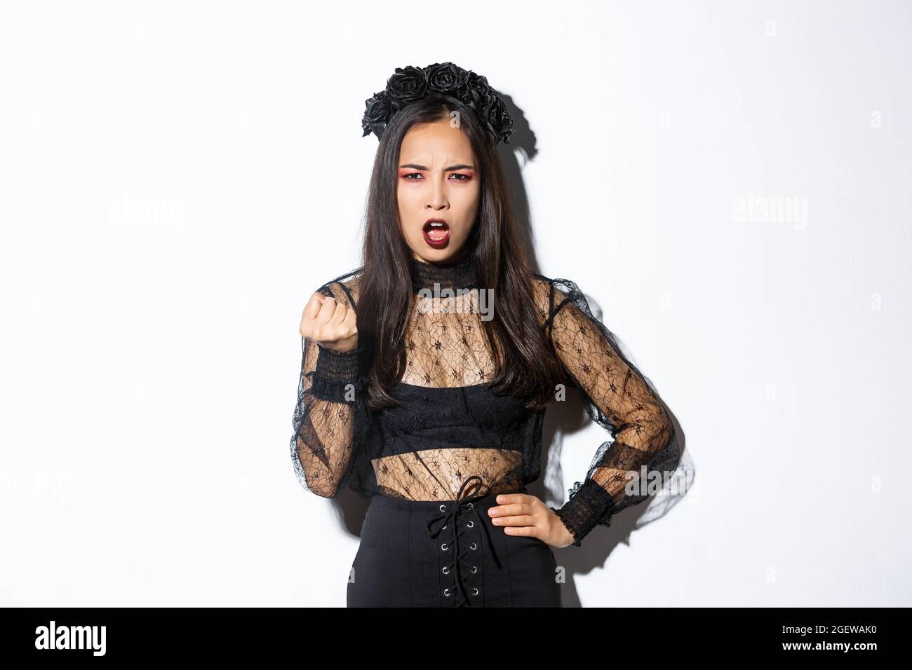 Image of angry and disappointed beautiful girl in halloween costume ...
