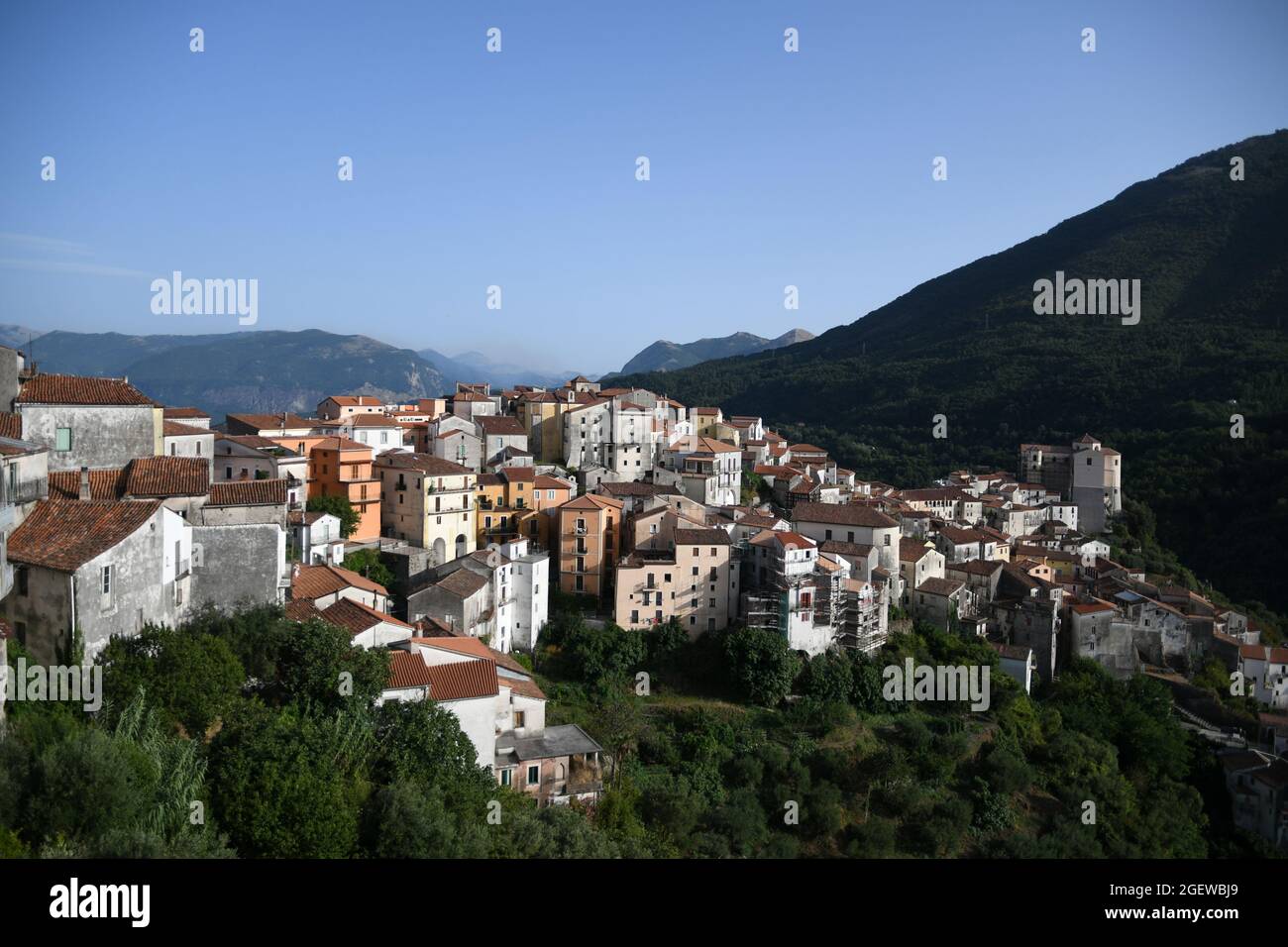 Panoramic view of Rivello, a medieval town in the Basilicata region ...