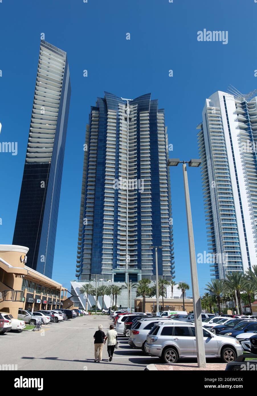 SUNNY ISLES, UNITED STATES - May 08, 2020: A view of highrise buildings ...