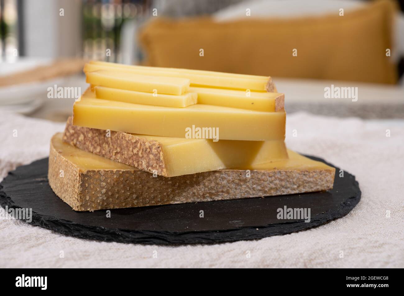 Cheese collection, hard French cheese comte made from cow milk with ...