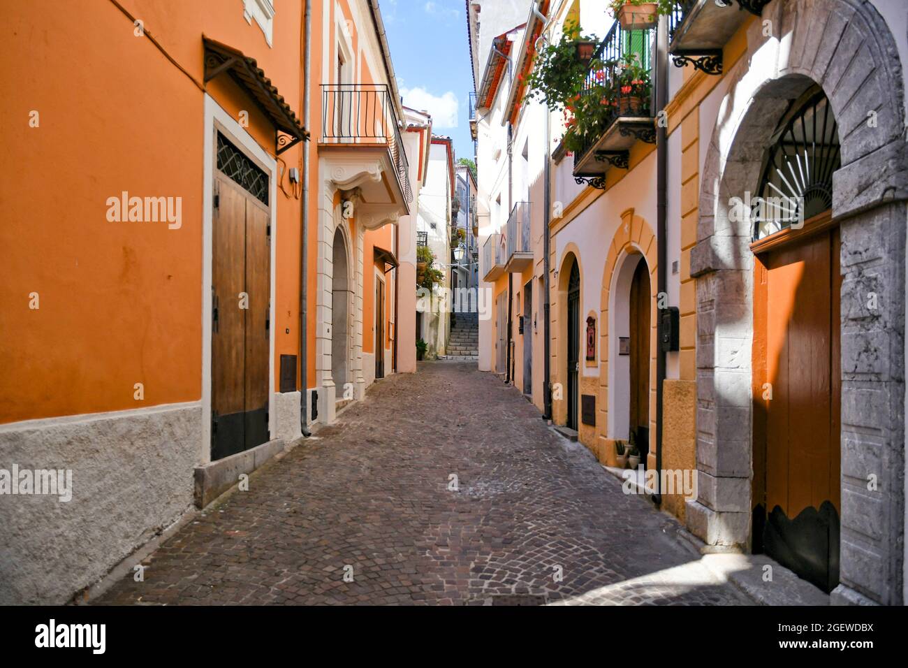 A street in the historic center of Rivello, a medieval town in the ...