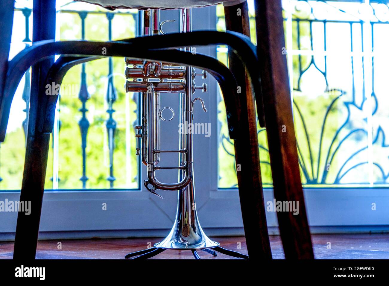 trumpet and chair Stock Photo - Alamy