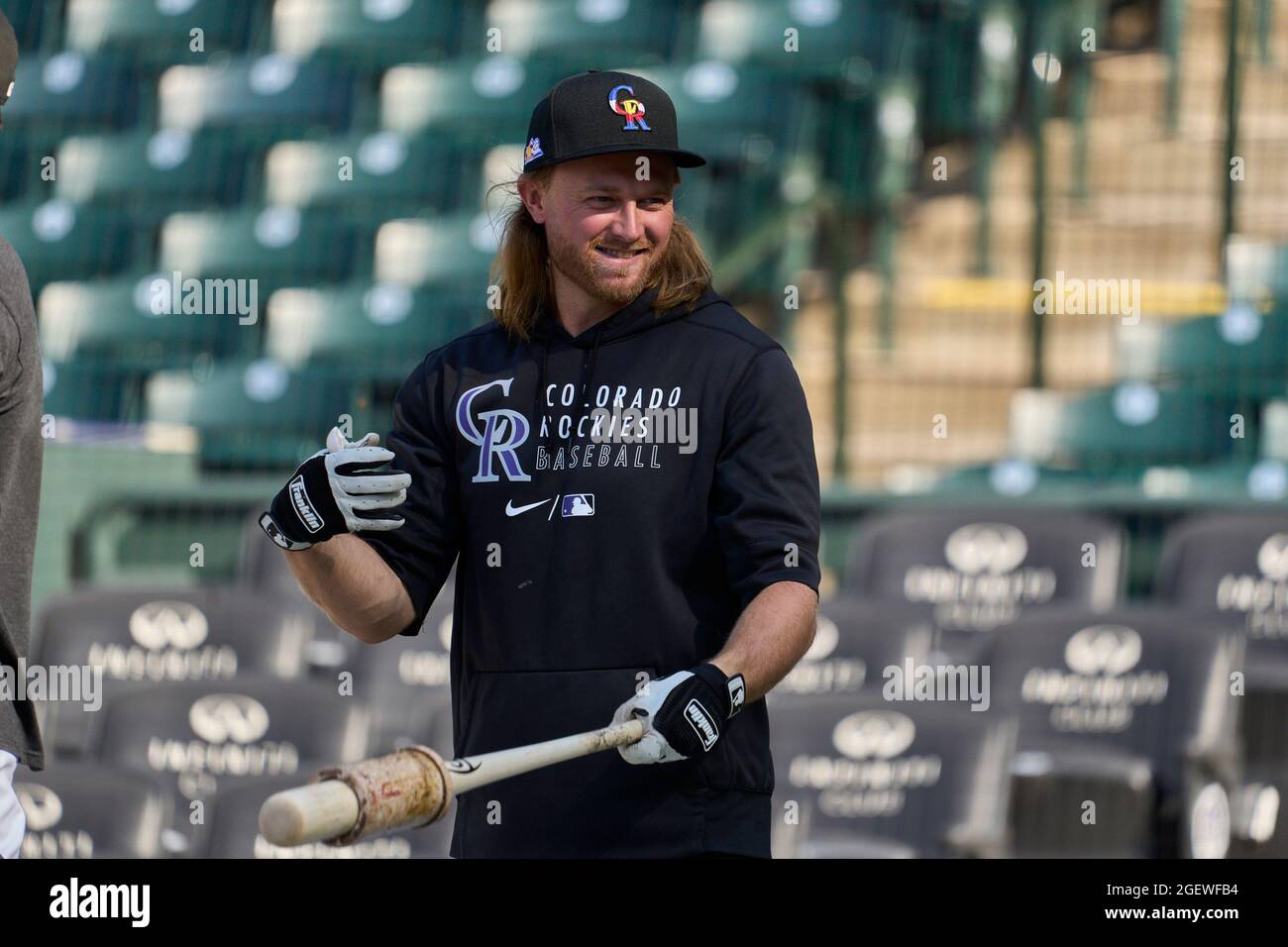 August 20 2021: Colorado outfielder Taylor Motter (18) during pregame ...