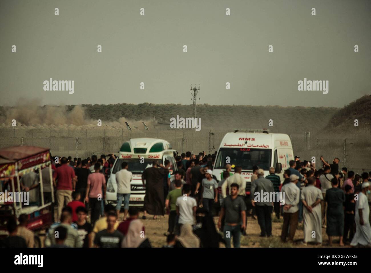 Demonstration near the border fence with Israel, east of Gaza City, to ...