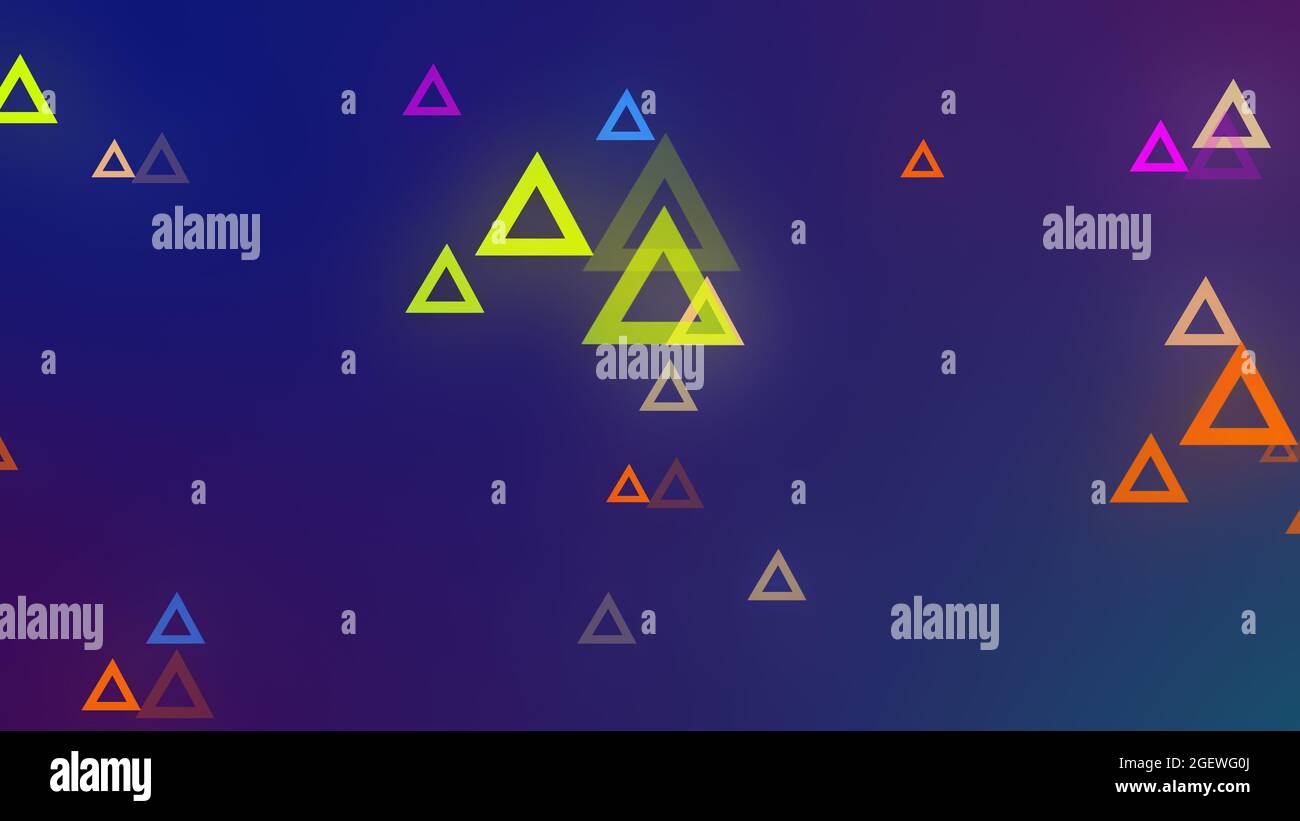 3D rendering of glowing multi-colored triangles in space located at ...