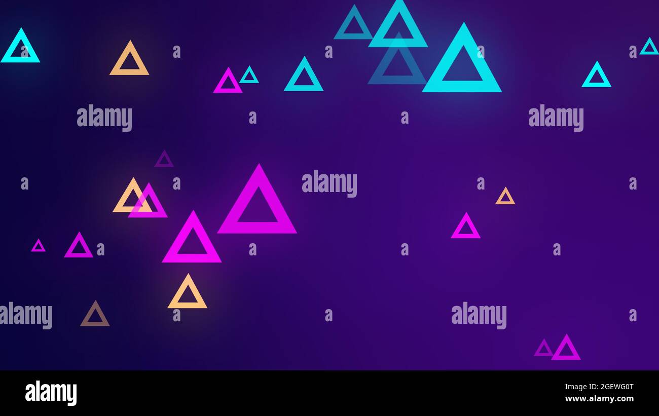 3D rendering of glowing multi-colored triangles in space located at ...
