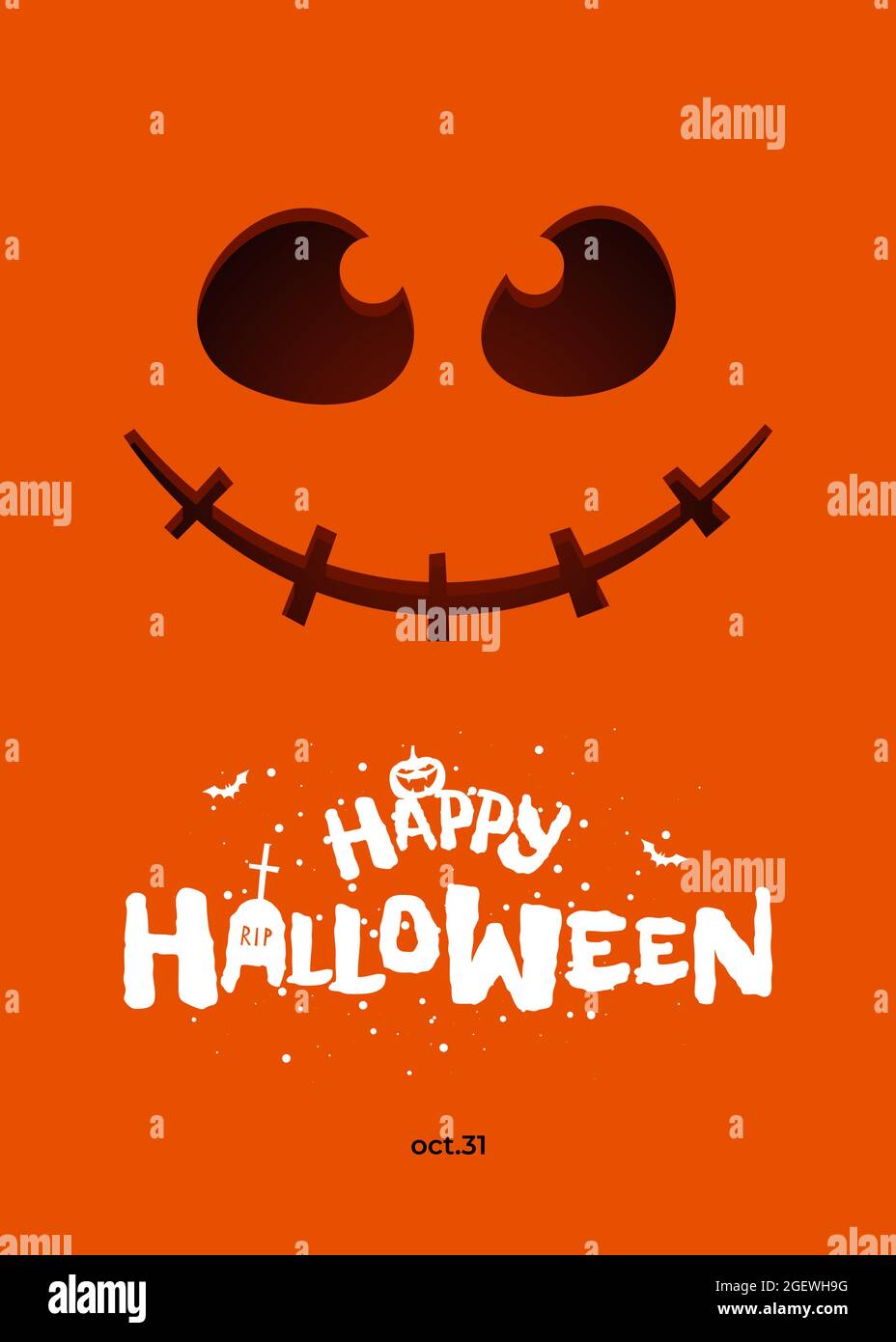 Happy Halloween party poster design template. Jack O Lantern pumpkin on ...