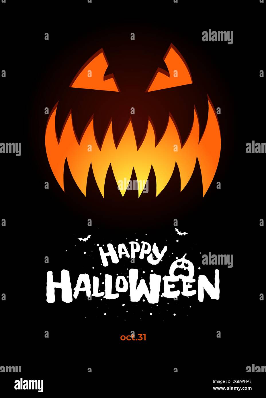 Happy Halloween party poster design template. Jack O Lantern pumpkin on ...