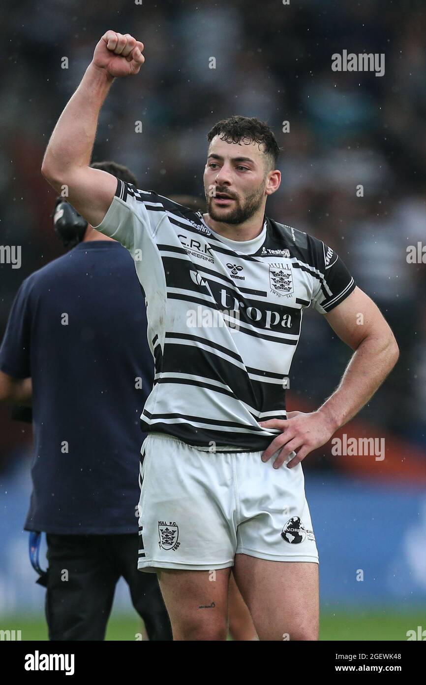 Jake Connor (1) of Hull FC gestures to the Hull KR fans after the final ...