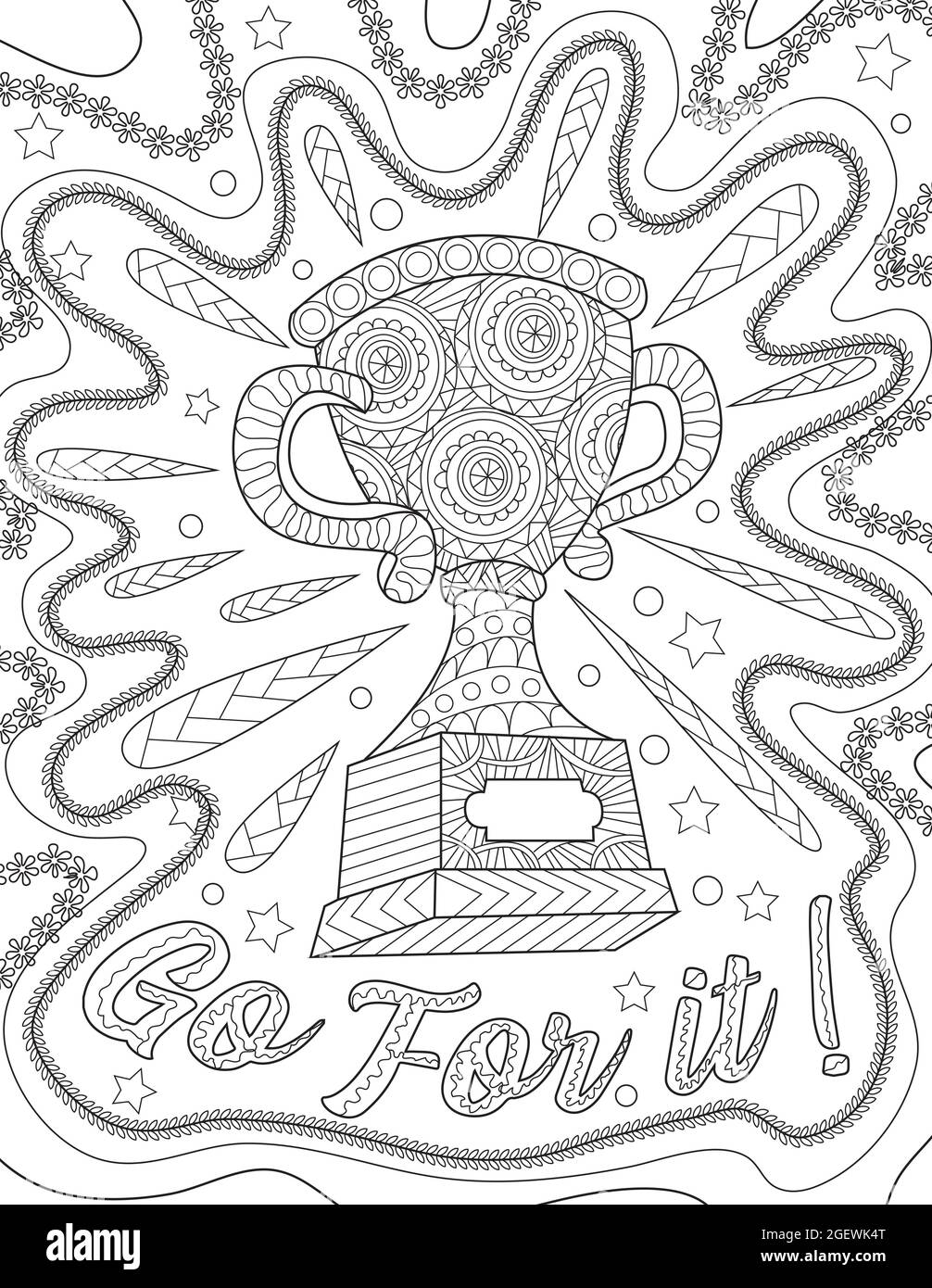 Competition Trophy With Leafy Border Designs Colorless Line Drawing ...