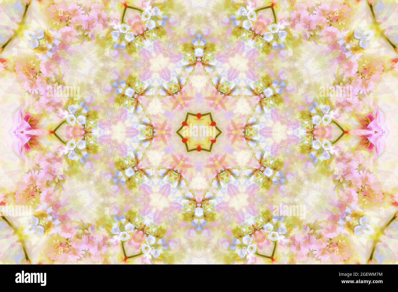 Watercolor flowers blurred, floral spring pattern background, symmetry ...