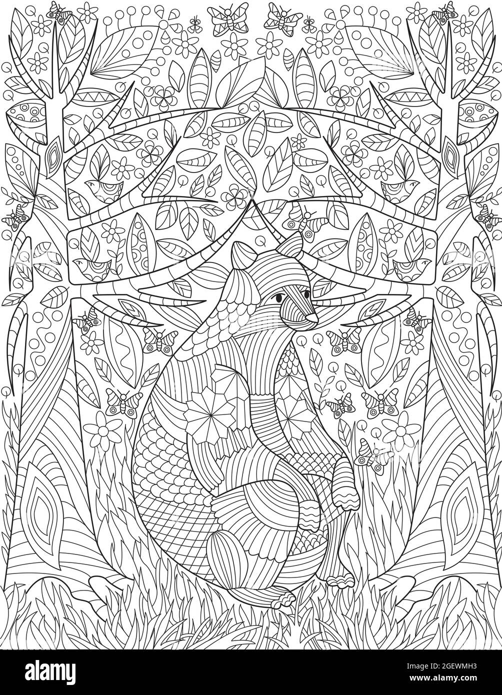 Large Rodent Sitting Between Two Trees In Forest Background With ...