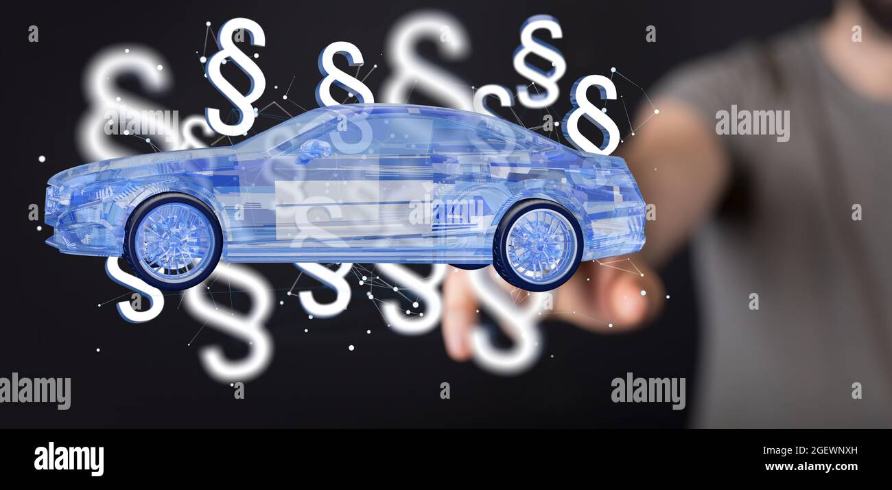 3D rendered section signs and a car held in person's hand Stock Photo ...
