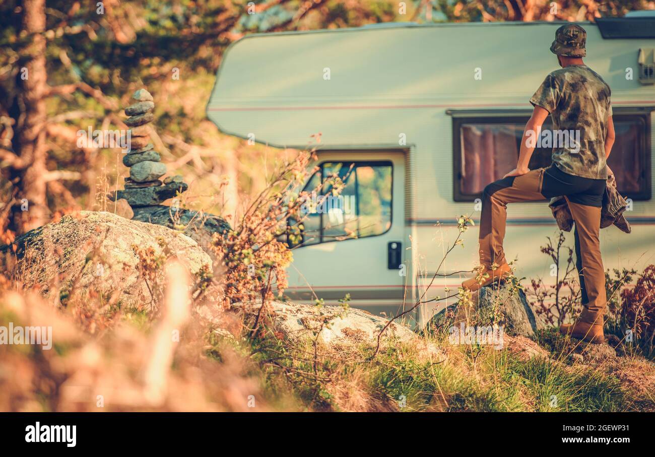 Caucasian Tourist Wearing Camouflage T-Shirt and Hat in Front of His ...