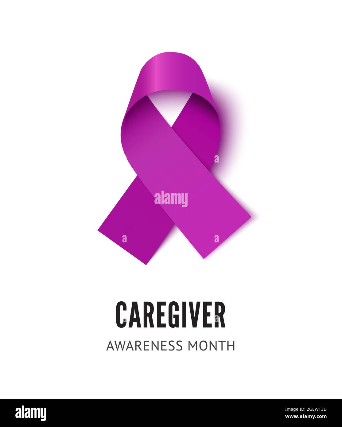 Caregiver awareness ribbon vector. Realistic purple silk ribbon ...