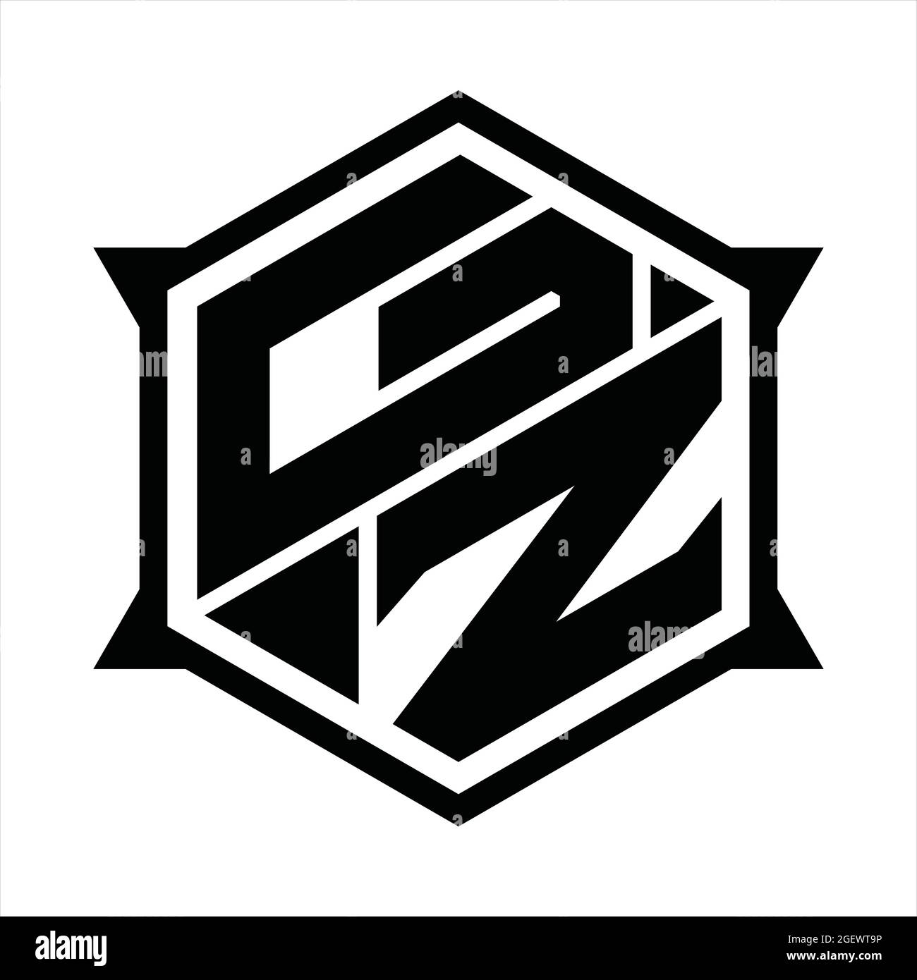 GZ Logo monogram with hexagon and sharp shape design template Stock ...