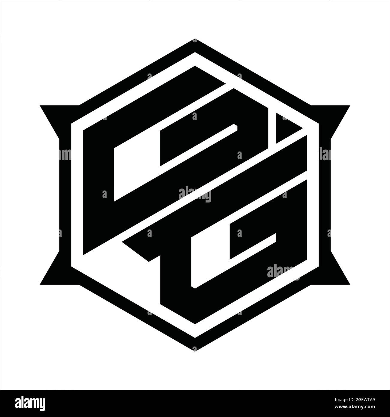 GG Logo monogram with hexagon and sharp shape design template Stock ...