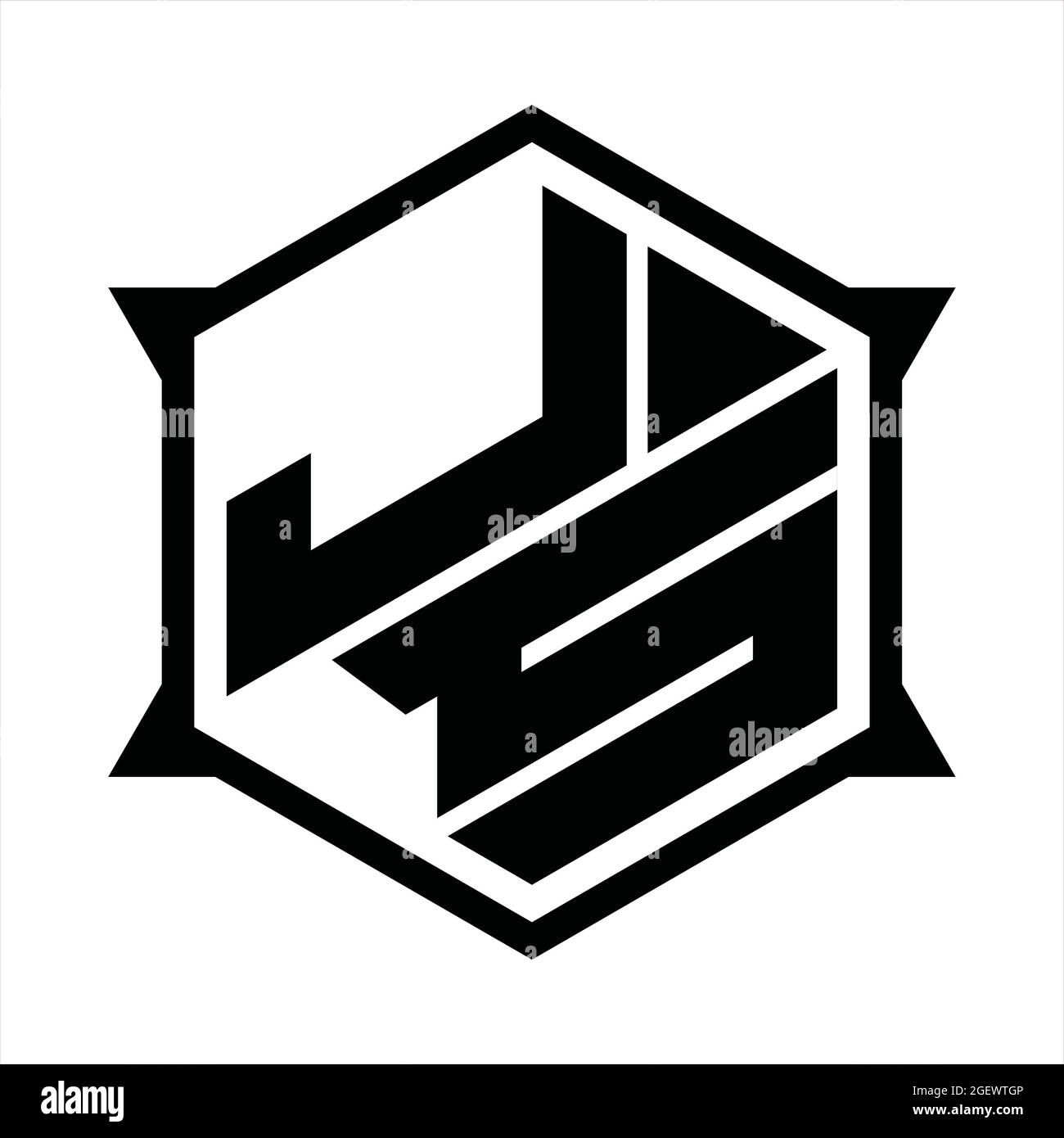 JS Logo monogram with hexagon and sharp shape design template Stock ...