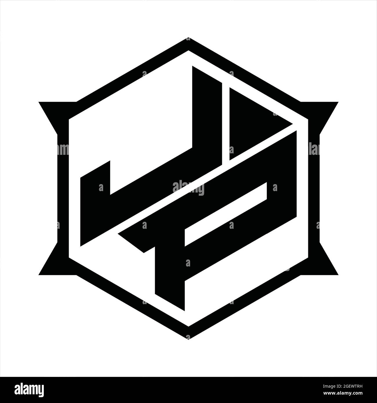 JP Logo monogram with hexagon and sharp shape design template Stock ...